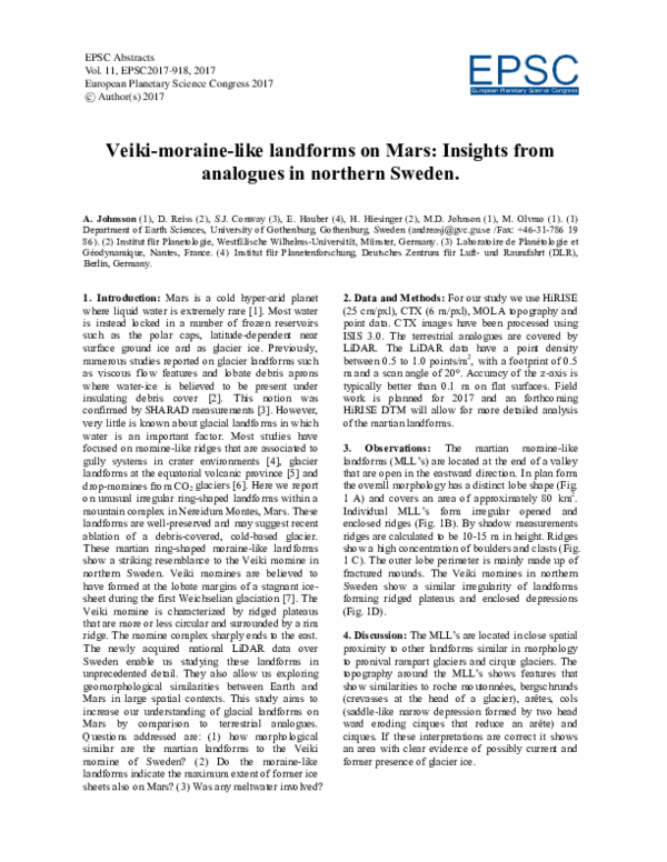 (PDF) Veiki-moraine-like landforms on Mars: Insights from analogues in ...