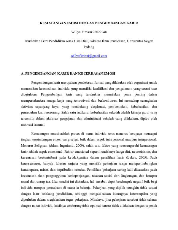 (PDF) KEMATANGAN EMOSI DENGAN PENGEMBANGAN KARIR
