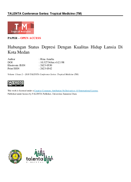 (PDF) Hubungan Status Depresi Dengan Kualitas Hidup Lansia Di Kota Medan