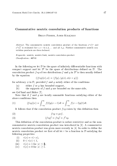 (PDF) Some commutative neutrix convolution products of functions