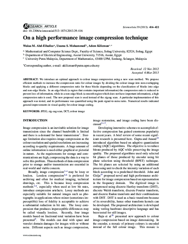 (PDF) On a high performance image compression technique