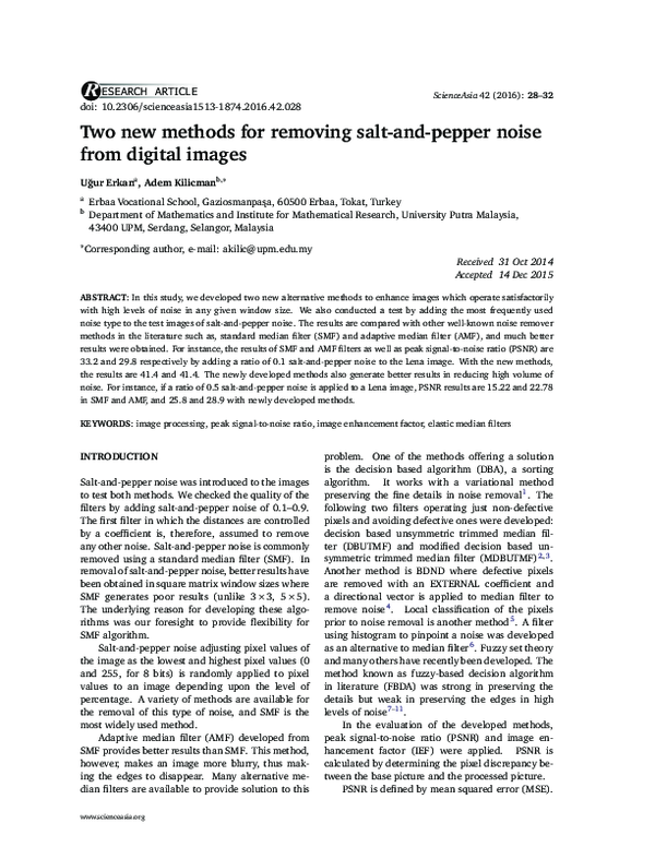 (PDF) Enhanced Salt-and-Pepper Noise Removal Methods