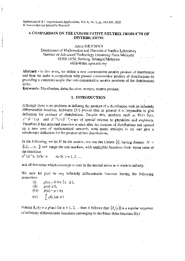 (PDF) A Comparison on the Commutative Neutrix Products of Distributions