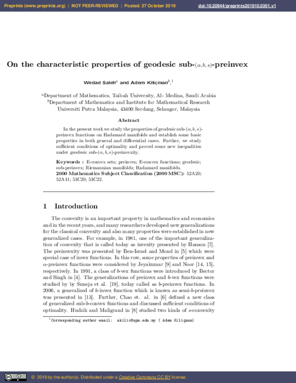 (PDF) On the Characteristic Properties of Geodesic Sub-$ (\alpha,b,s ...