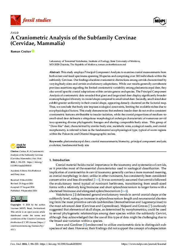 (PDF) A Craniometric Analysis of the Subfamily Cervinae (Cervidae ...