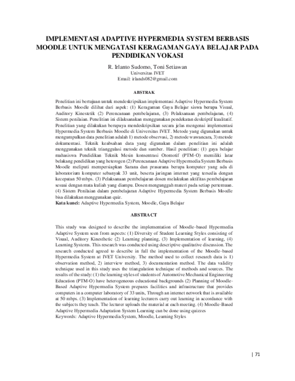 (PDF) Implementasi Adaptive Hypermedia System Berbasis Moodle untuk Mengatasi Keragaman Gaya ...