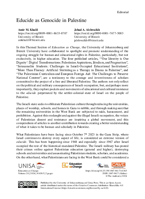(PDF) Educide as Genocide in Palestine