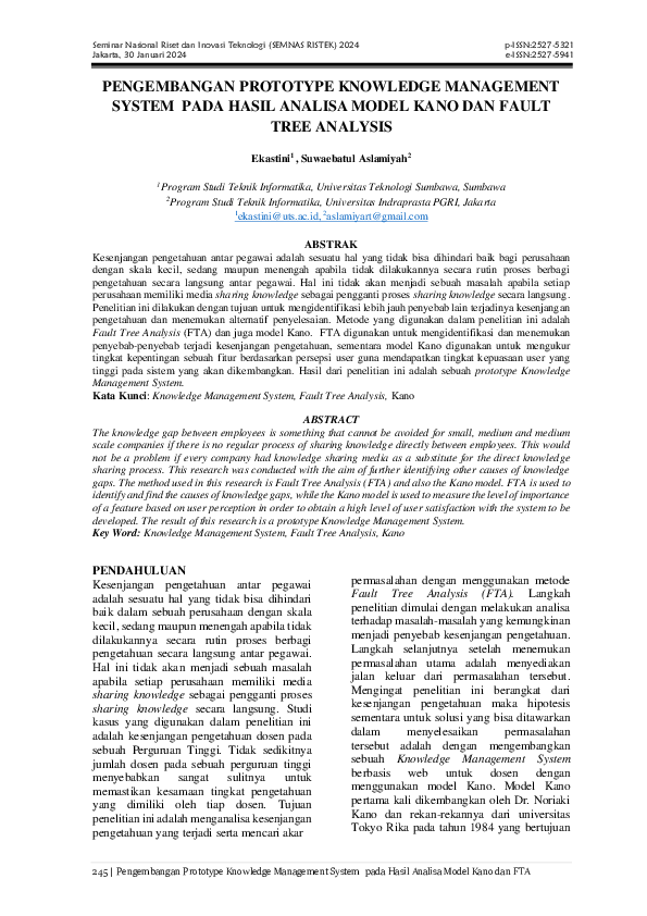 (PDF) Pengembangan Prototype Knowledge Management System Pada Hasil Analisa Model Kano Dan Fault ...