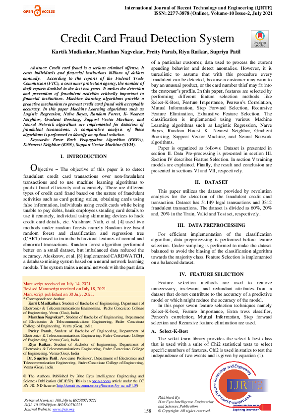 (PDF) Credit Card Fraud Detection System (PDF) Credit Card Fraud Detection System