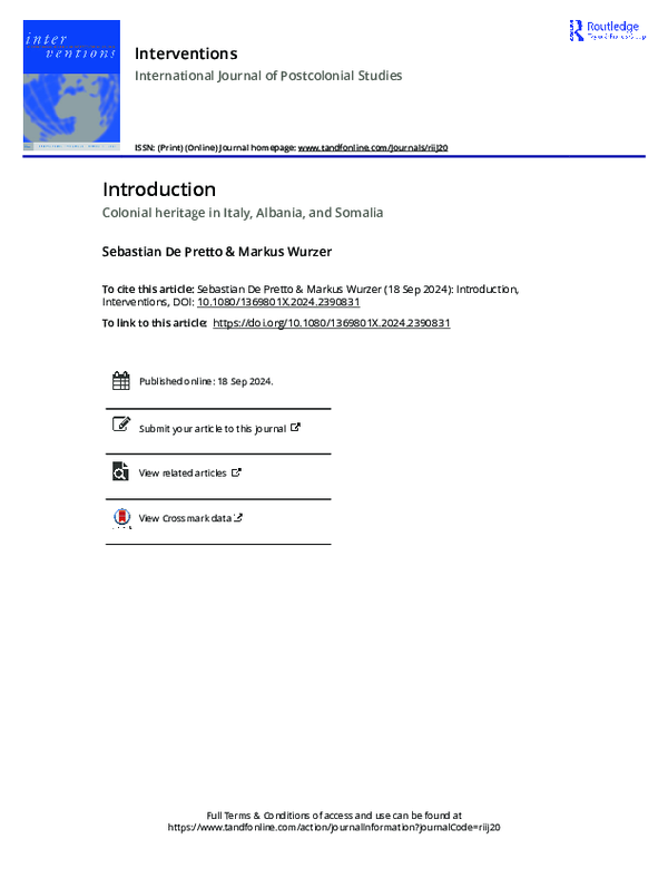 (PDF) Introduction: Colonial heritage in Italy, Albania, and Somalia