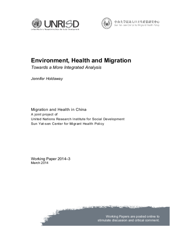 (PDF) Migration Environment and Health: towards a more integrated analysis