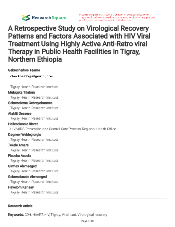 (PDF) A Retrospective Study on Virological Recovery Patterns and ...