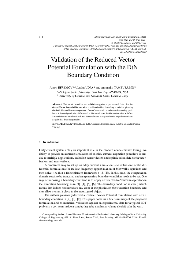 (PDF) Validation of the Reduced Vector Potential Formulation with the ...