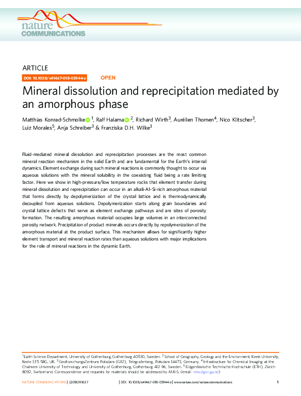 (PDF) Mineral dissolution and reprecipitation mediated by an amorphous ...