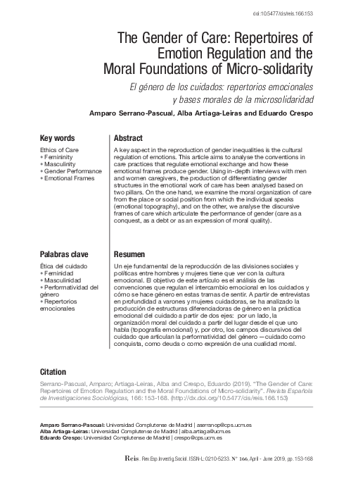 (PDF) El género de los cuidados: repertorios emocionales y bases morales de la microsolidaridad ...