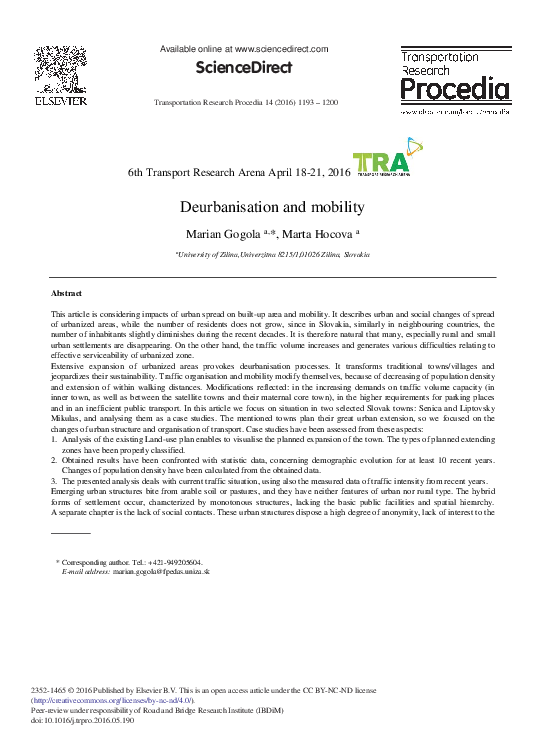(PDF) Deurbanisation and Mobility