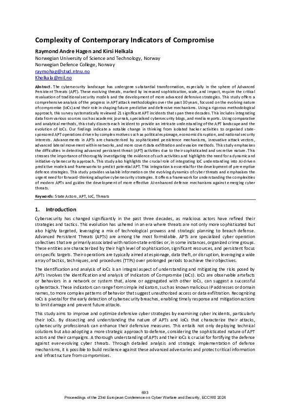(PDF) Complexity of Contemporary Indicators of Compromise
