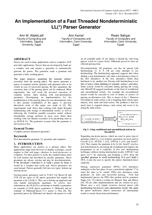 (PDF) An Implementation of a Fast Threaded Nondeterministic LL(*) Parser Generator
