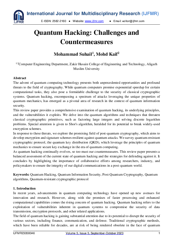 (PDF) Quantum Hacking: Challenges and Countermeasures