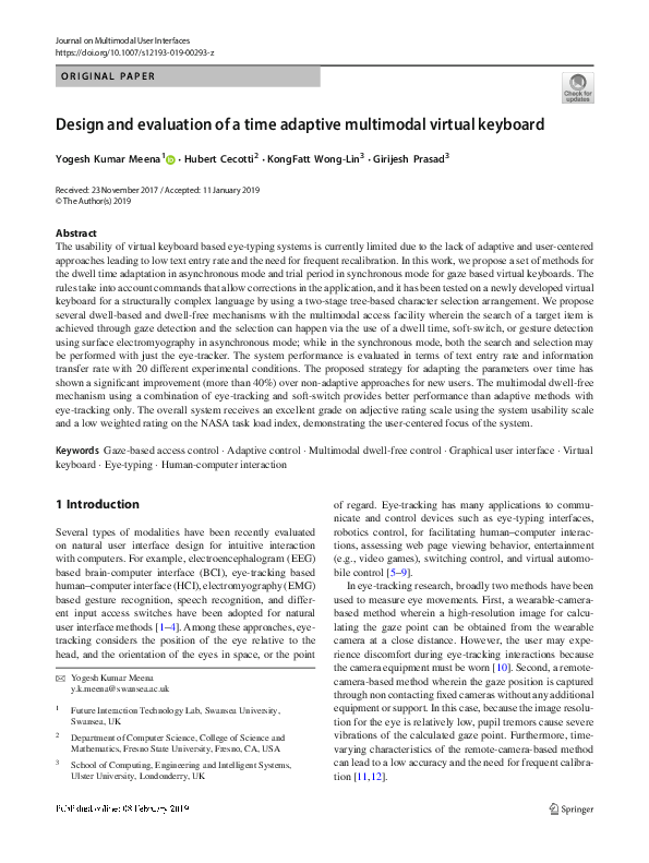 (PDF) Design and evaluation of a time adaptive multimodal virtual keyboard