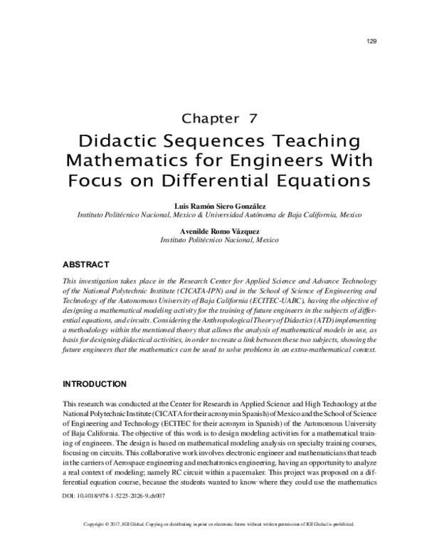 (PDF) Didactic Sequences Teaching Mathematics for Engineers With Focus on Differential Equations