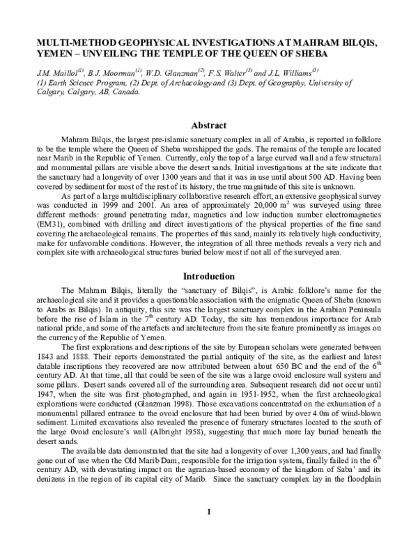 (PDF) Multi‐Method Geophysical Investigations at Mahram Bilqis, Yemen ...