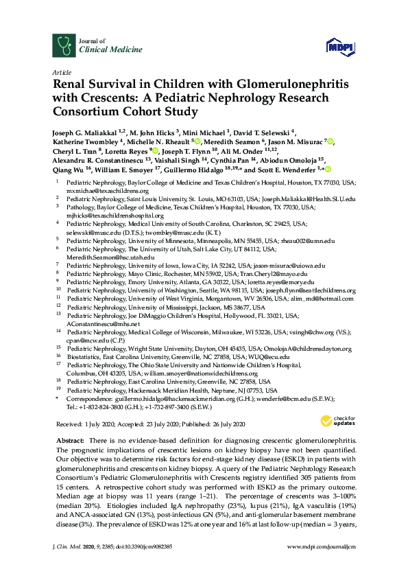 (PDF) Renal Survival in Children with Glomerulonephritis with Crescents ...