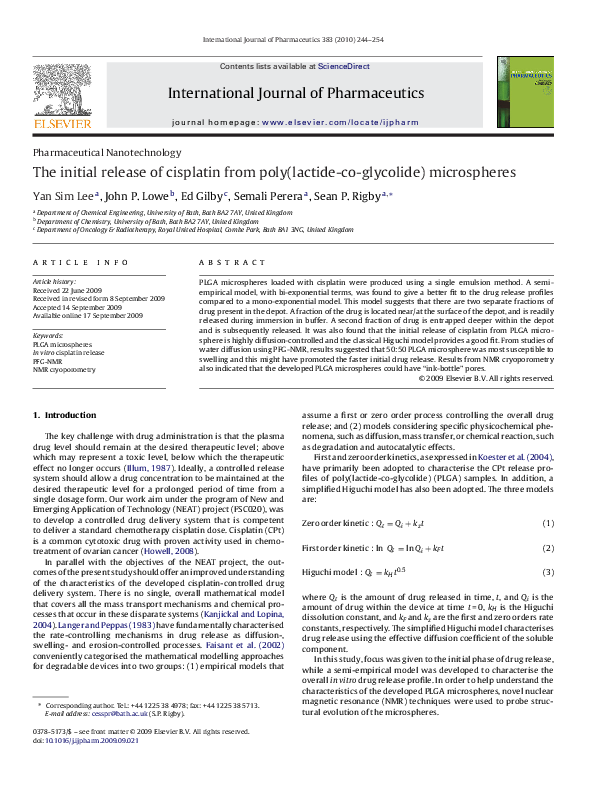 (PDF) The initial release of cisplatin from poly(lactide-co-glycolide ...