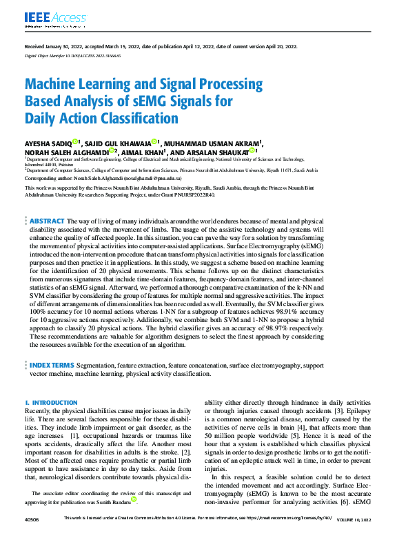 (PDF) Machine Learning and Signal Processing Based Analysis of sEMG ...