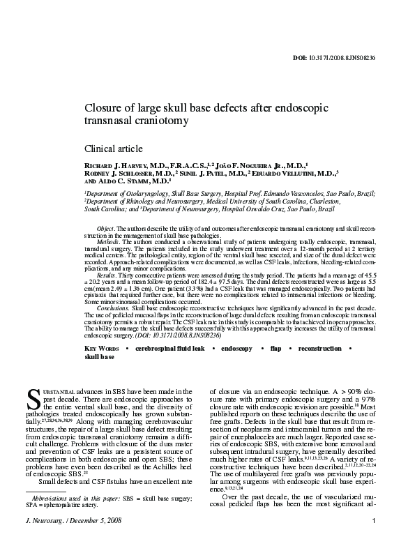 (PDF) Closure of large skull base defects after endoscopic transnasal ...