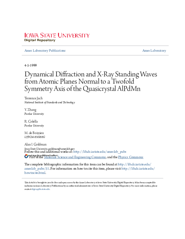 (PDF) Dynamical Diffraction and X-Ray Standing Waves from Atomic Planes ...