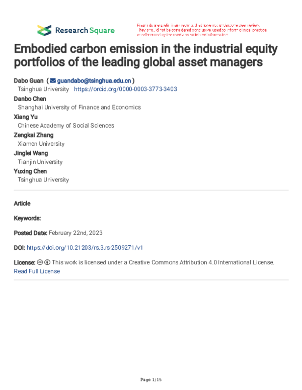 (PDF) Embodied carbon emission in the industrial equity portfolios of ...