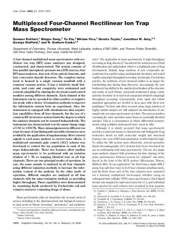 (PDF) Multiplexed Four-Channel Rectilinear Ion Trap Mass Spectrometer