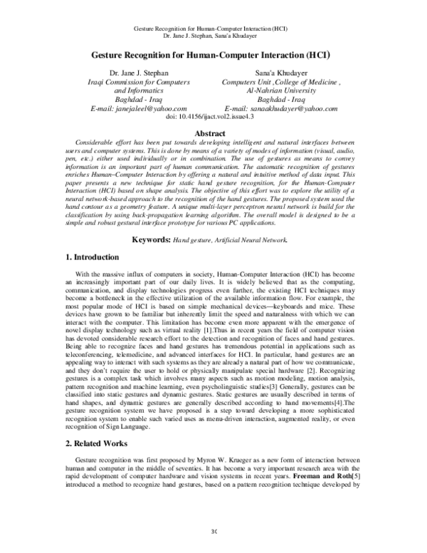 (PDF) Gesture Recognition for Human-Computer Interaction (HCI) | sanaa ...