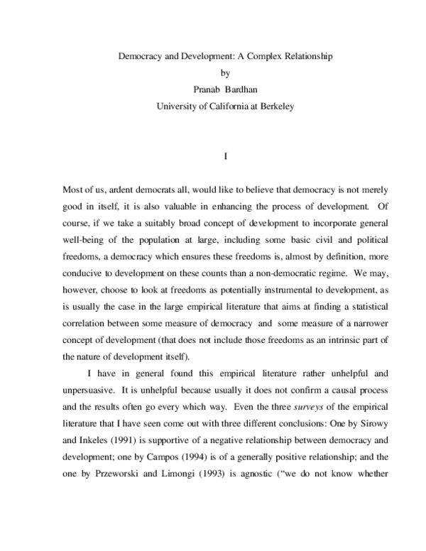 (PDF) Democracy and Development: A Complex Relationship by