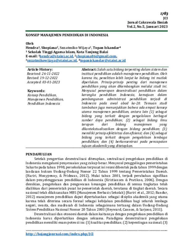 Pdf Konsep Manajemen Pendidikan Di Indonesia