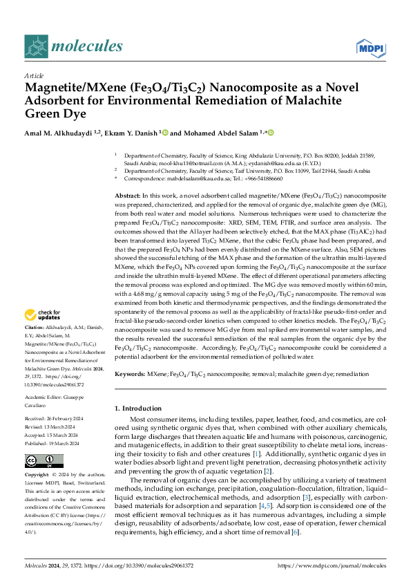 (PDF) Magnetite/MXene (Fe3O4/Ti3C2) Nanocomposite as a Novel Adsorbent for Environmental ...