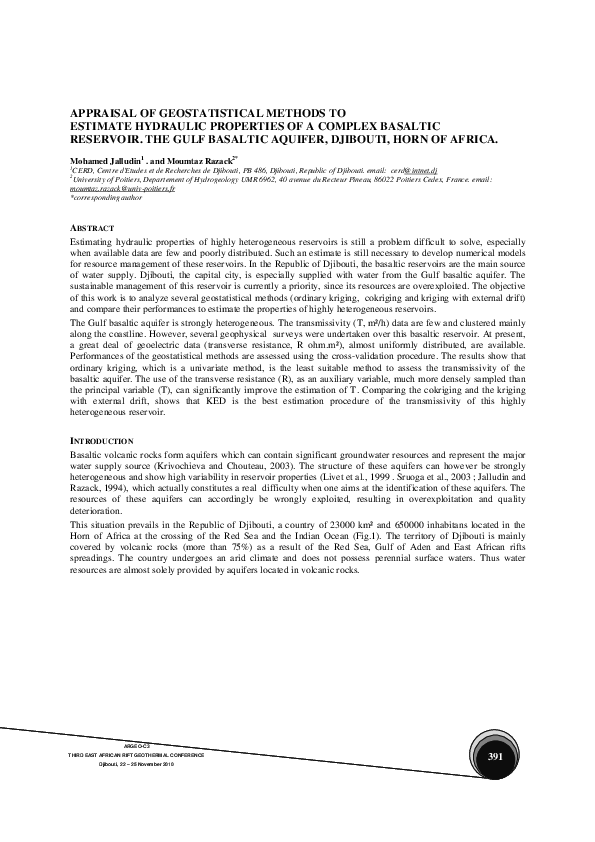 (PDF) Appraisal of Geostatistical Methods to Estimate Hydraulic Properties of a Complex Basaltic ...