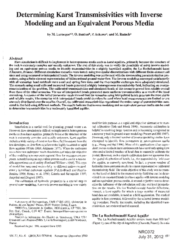 (PDF) Determining Karst Transmissivities with Inverse Modeling and an ...