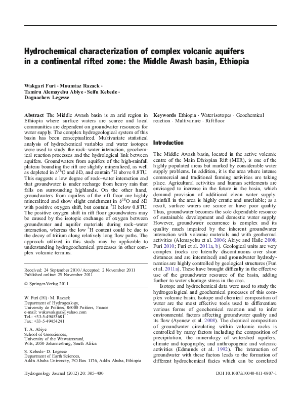 (PDF) Hydrochemical characterization of complex volcanic aquifers in a ...