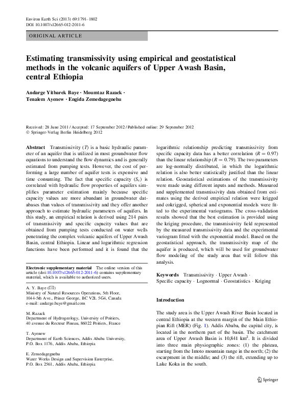 (PDF) Estimating transmissivity using empirical and geostatistical ...