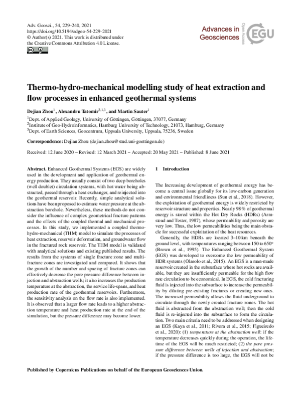 (PDF) Thermo-hydro-mechanical modelling study of heat extraction and flow processes in enhanced ...