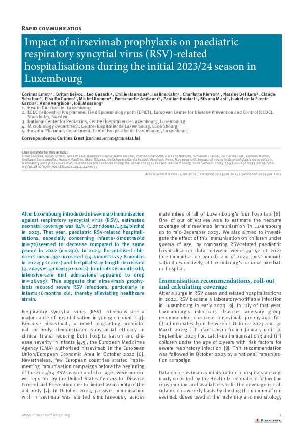 (PDF) Impact of nirsevimab prophylaxis on paediatric respiratory ...