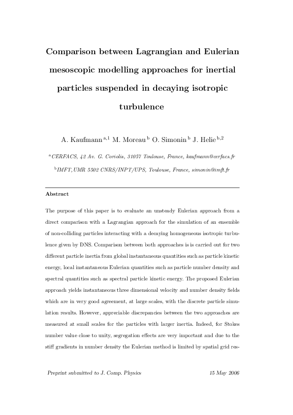 Pdf Comparison Between Lagrangian And Mesoscopic Eulerian Modelling Approaches For Inertial