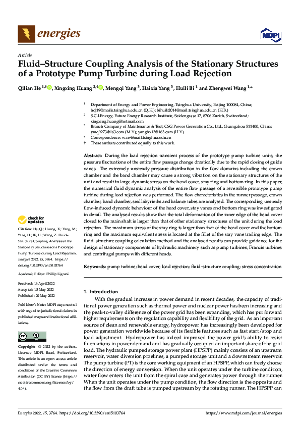 (PDF) Fluid–Structure Coupling Analysis of the Stationary Structures of a Prototype Pump Turbine ...