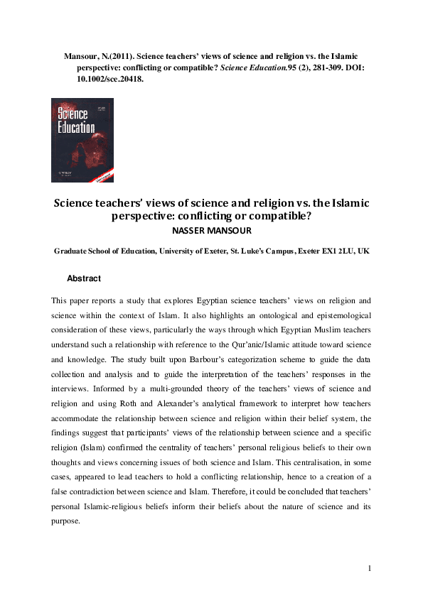 (PDF) Science teachers' views of science and religion vs. the Islamic ...
