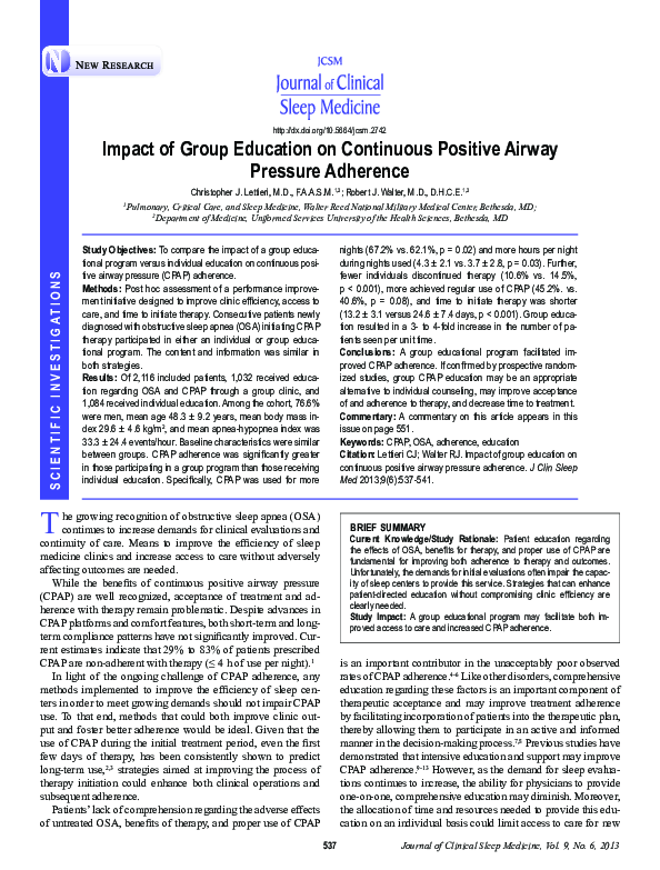 (PDF) Group Education Enhances CPAP Adherence