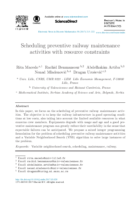 (PDF) Scheduling preventive railway maintenance activities with ...