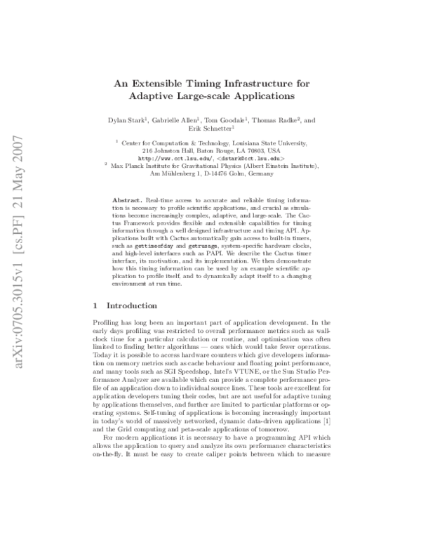 (PDF) An Extensible Timing Infrastructure for Adaptive Large-scale Applications | Tom Goodale ...