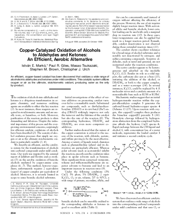 (PDF) Copper-Catalyzed Oxidation of Alcohols to Aldehydes and Ketones ...